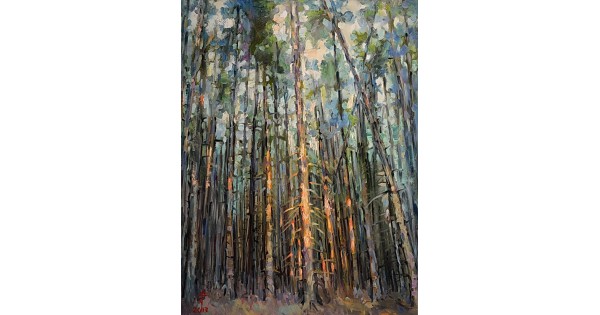 Lumină în desiș, pictura in ulei pe panza, artist: Petru Leahu, tablou ...